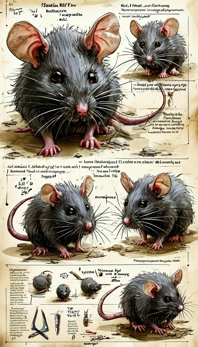 " concept art, a sheet of how to catch rats correctly with a ...