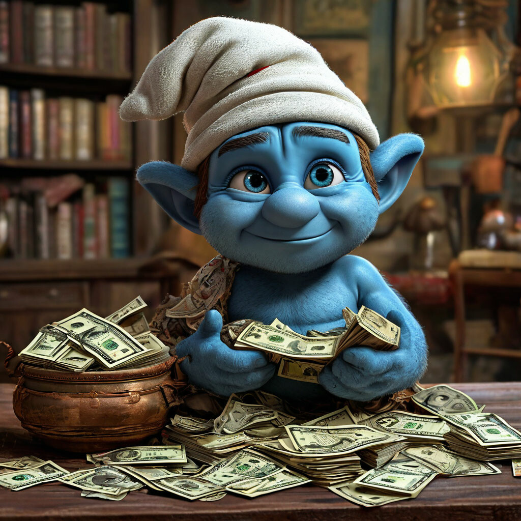 "The smurf has a lot of money" — image created in Shedevrum