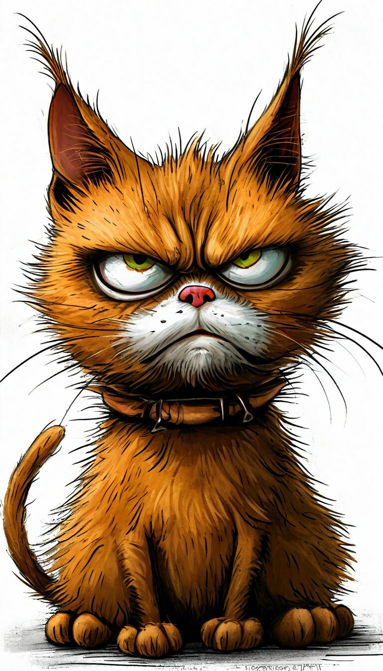 "An old, grumpy cat. humor, caricature, children's doodles, naiv ...