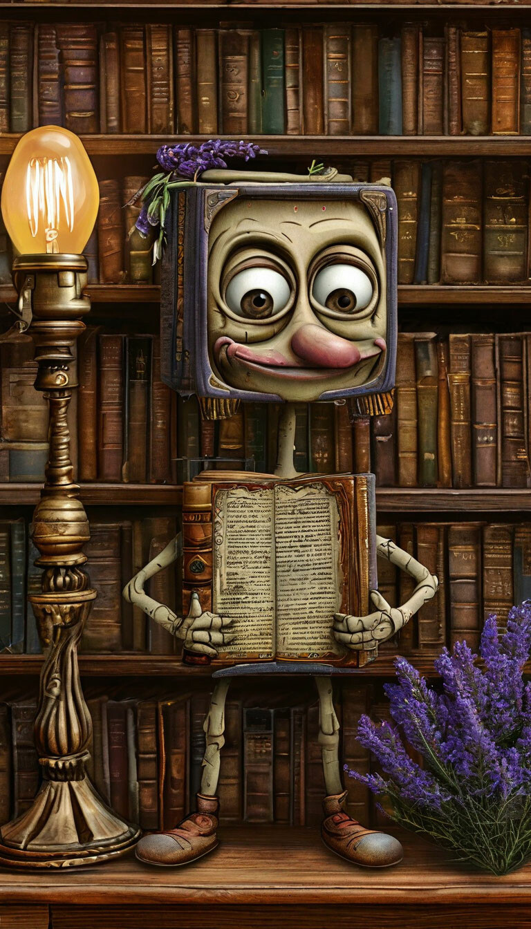 "An anthropomorphic humanoid book (…" — image created in Shedevrum