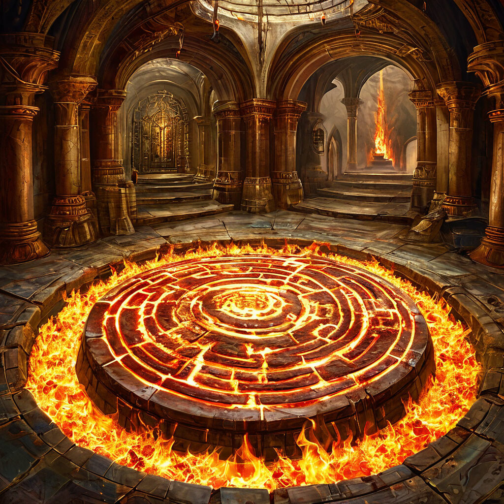 "Amber's fiery labyrinth was visible …" — image created in Shedevrum