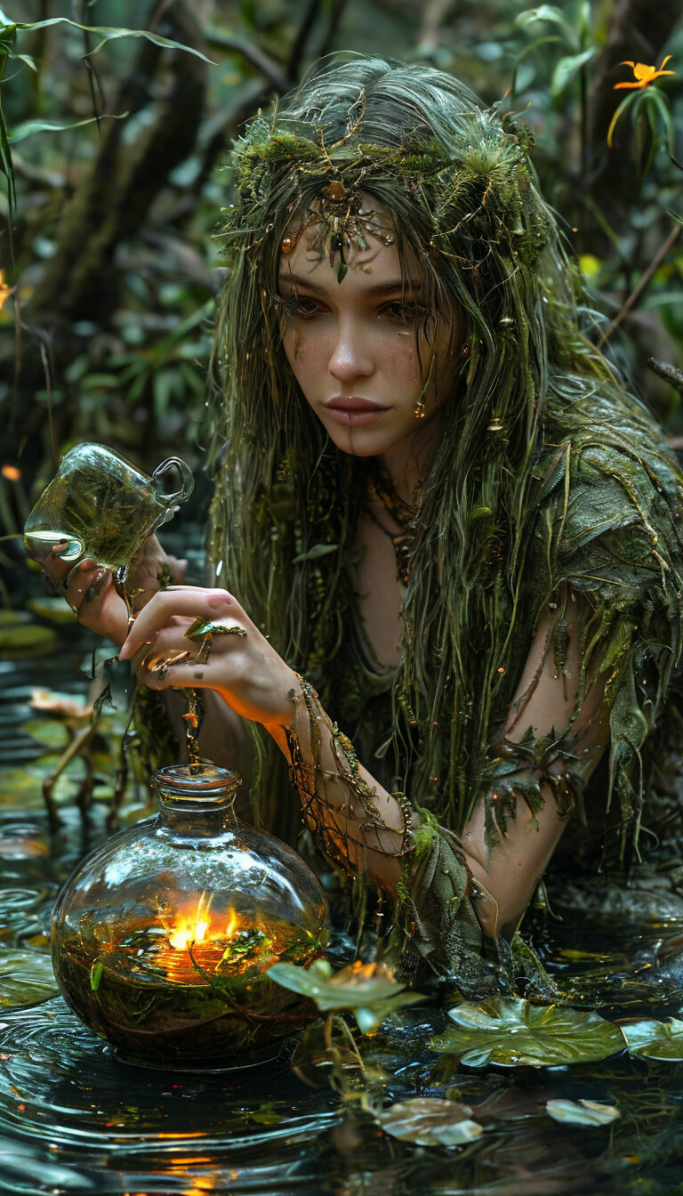 "Beautiful kikimora in the swamp, art …" — image created in Shedevrum