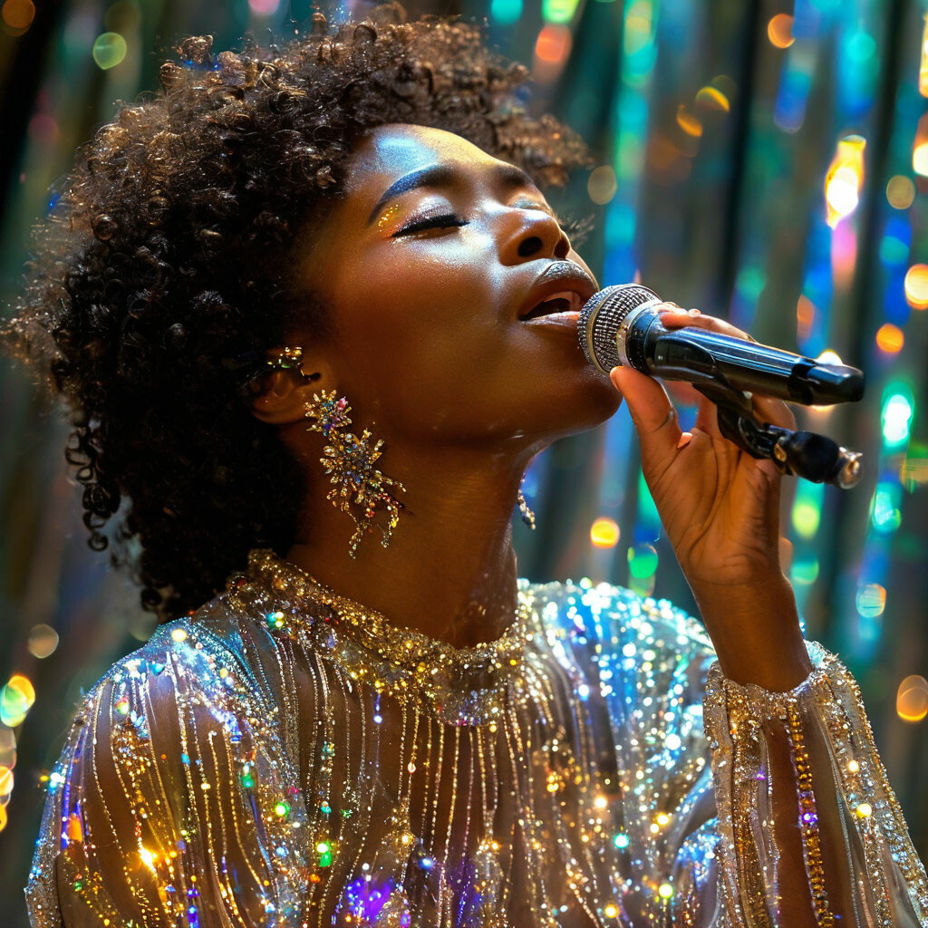 jazz singer glare, opalescent …" — image created in Shedevrum