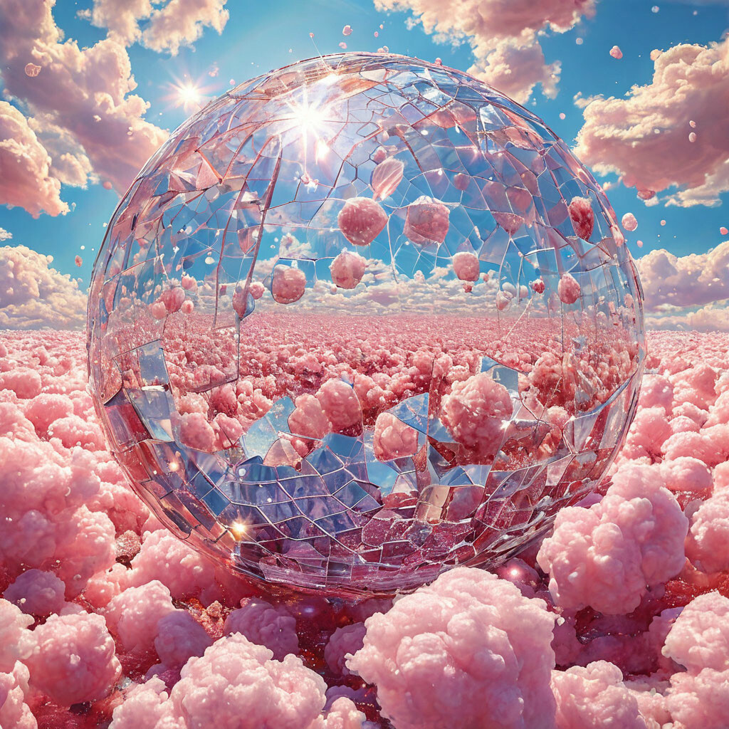 "🪩 a ball of many mirror pieces in …" — image created in Shedevrum