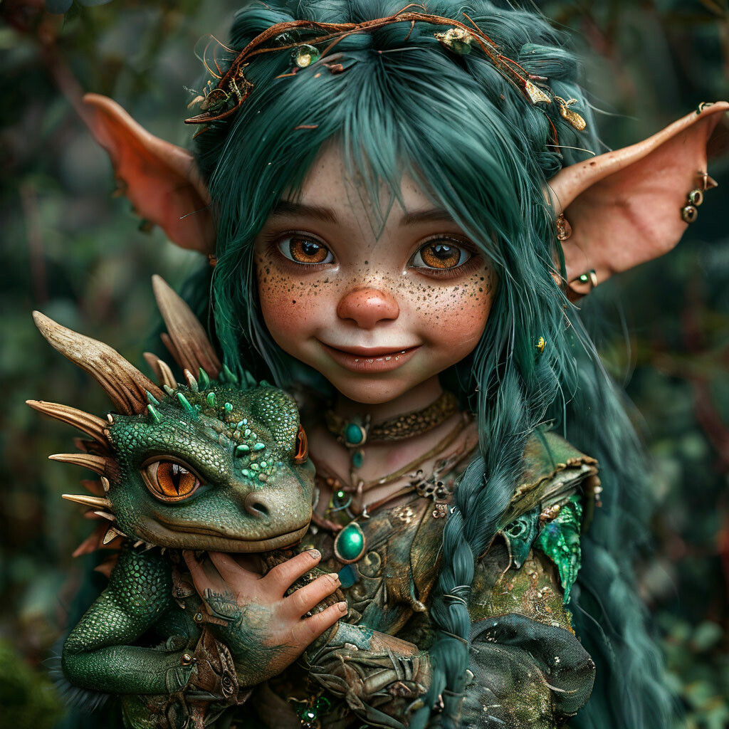 "Grey+emerald] : Cute little troll,…" — image created in Shedevrum