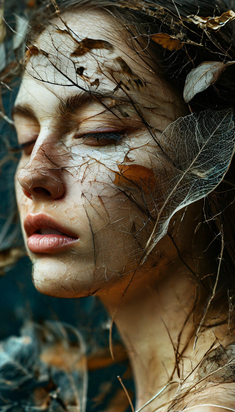 "Double exposure decoupage on the skin of the face from thin ...