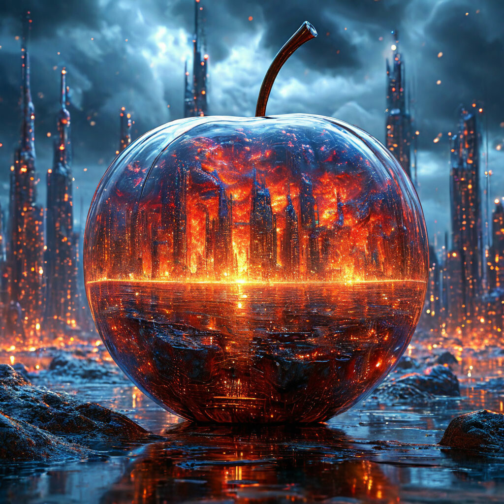 "Fractal rift inside the apple, …" — image created in Shedevrum