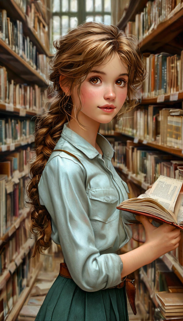 "The bookstore's content manager, a girl. in the artistic style of ...
