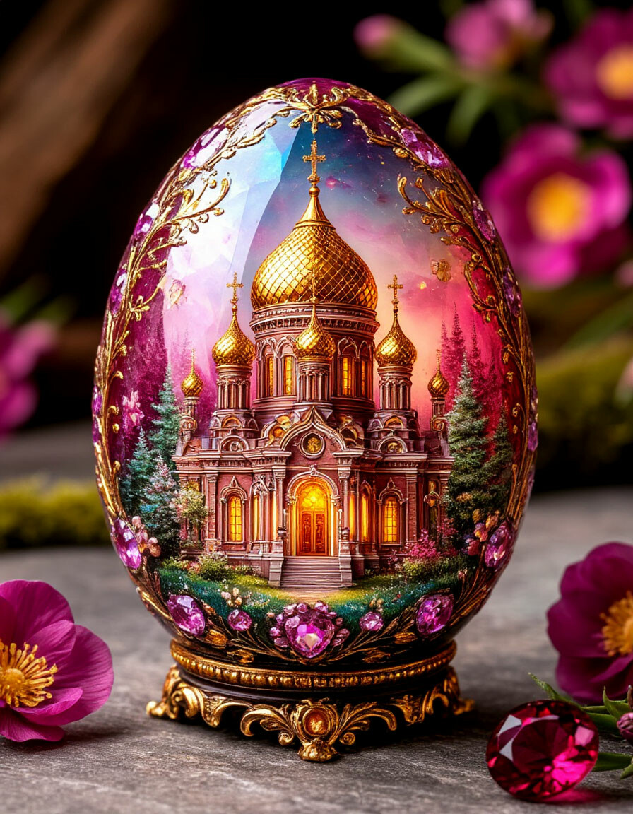 "Decorative Easter egg image of the dome glow Golden domes +ruby+opal ...