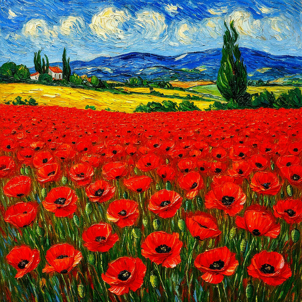 "Van Gogh field of red poppies" — image created in Shedevrum
