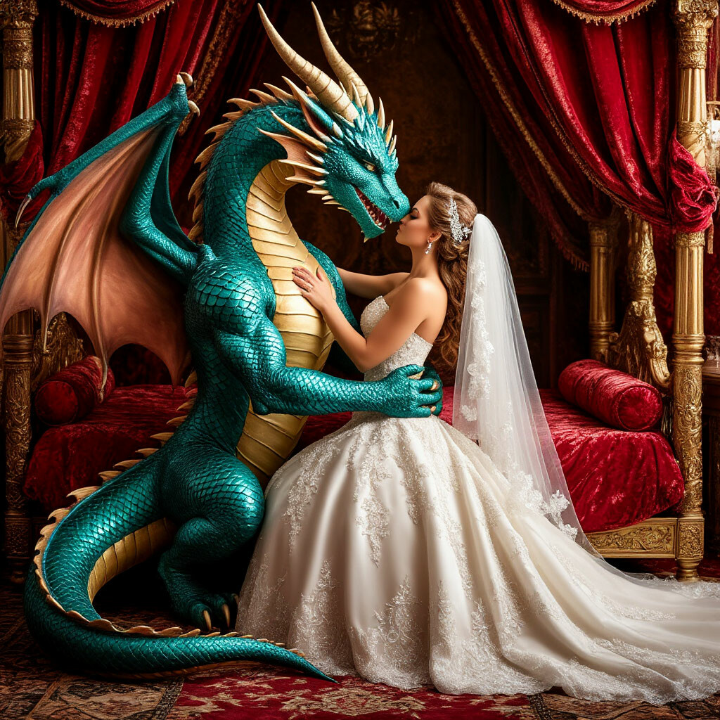 "Fantasy beautiful royal bed in it a mega beautiful passionate dragon ...