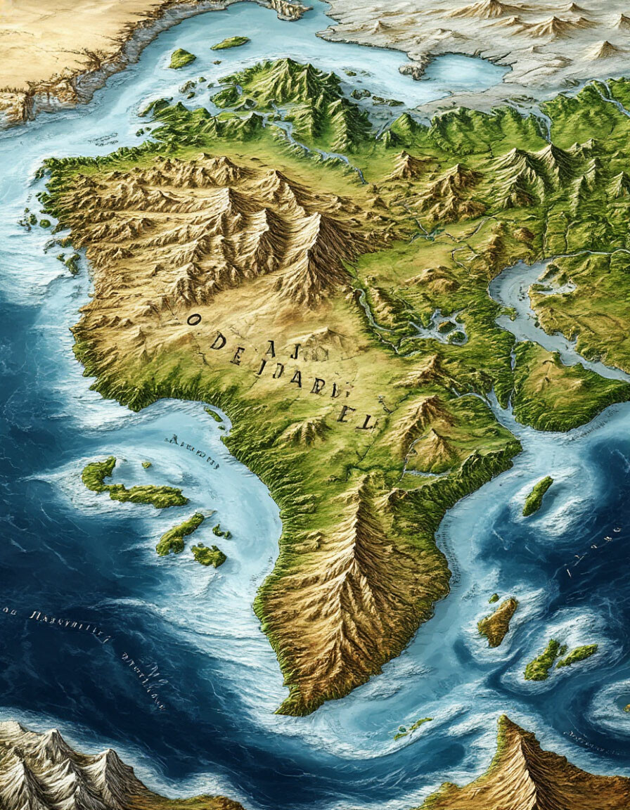 "A fantasy map of the world before the beginning of time. Relief ...