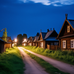 summer, night, Russian village, beautiful, realistic, professional ...