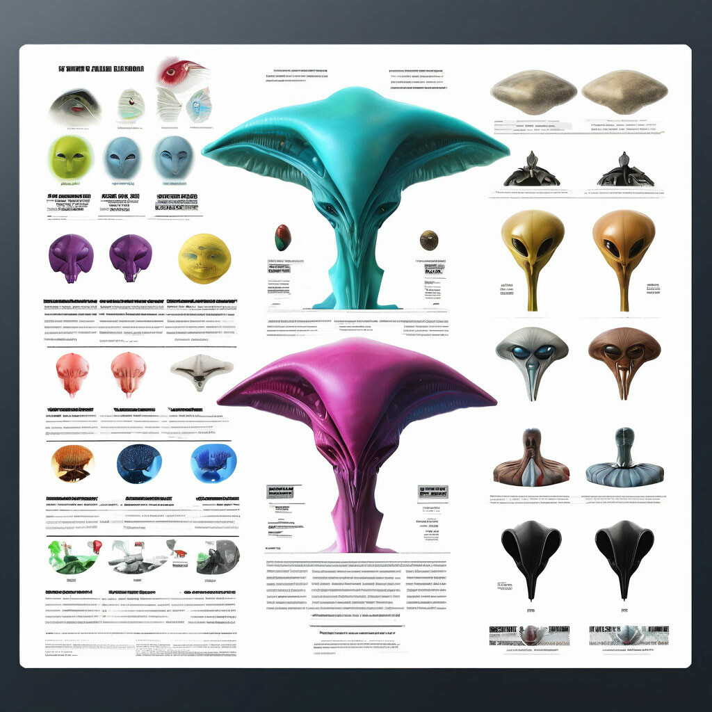 "Detailed infographics on different alien races. photo realism. high ...