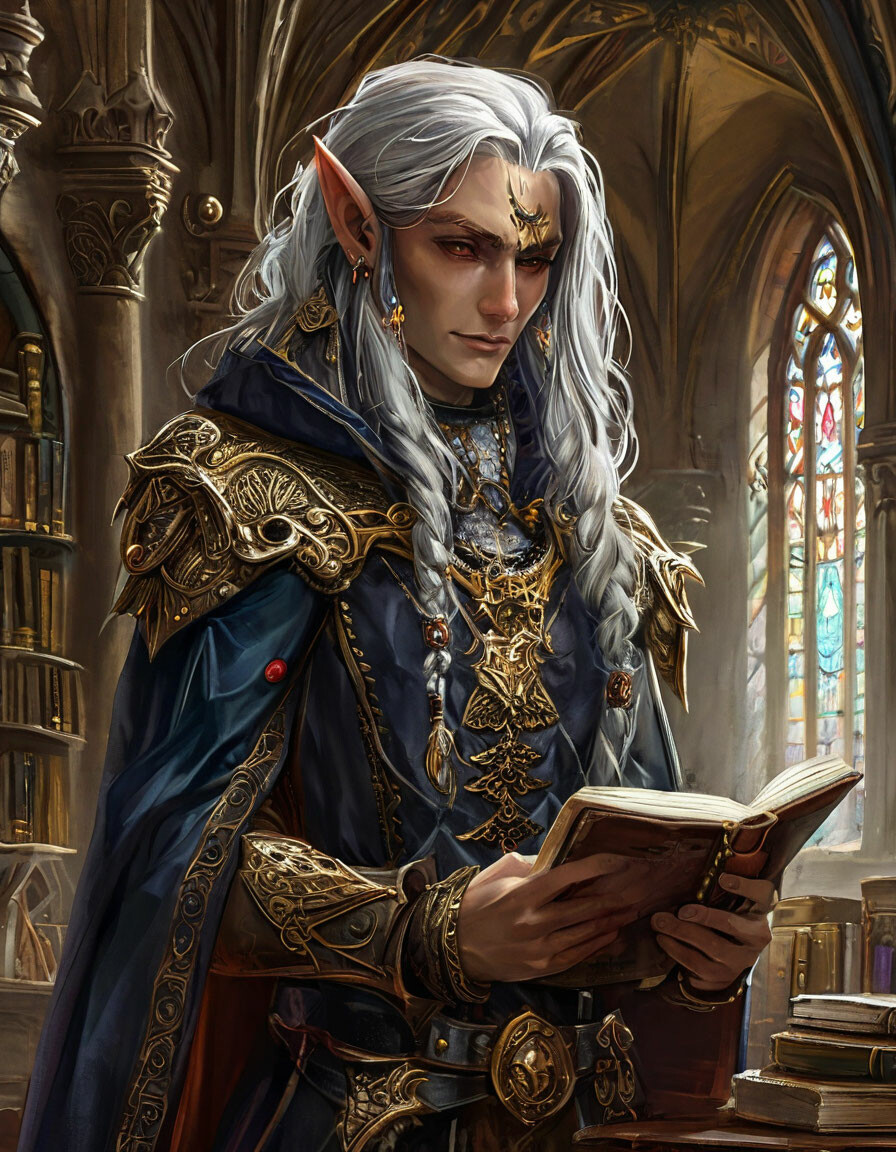 "Dark elf, rector of the Academy of Magic" — image created in Shedevrum