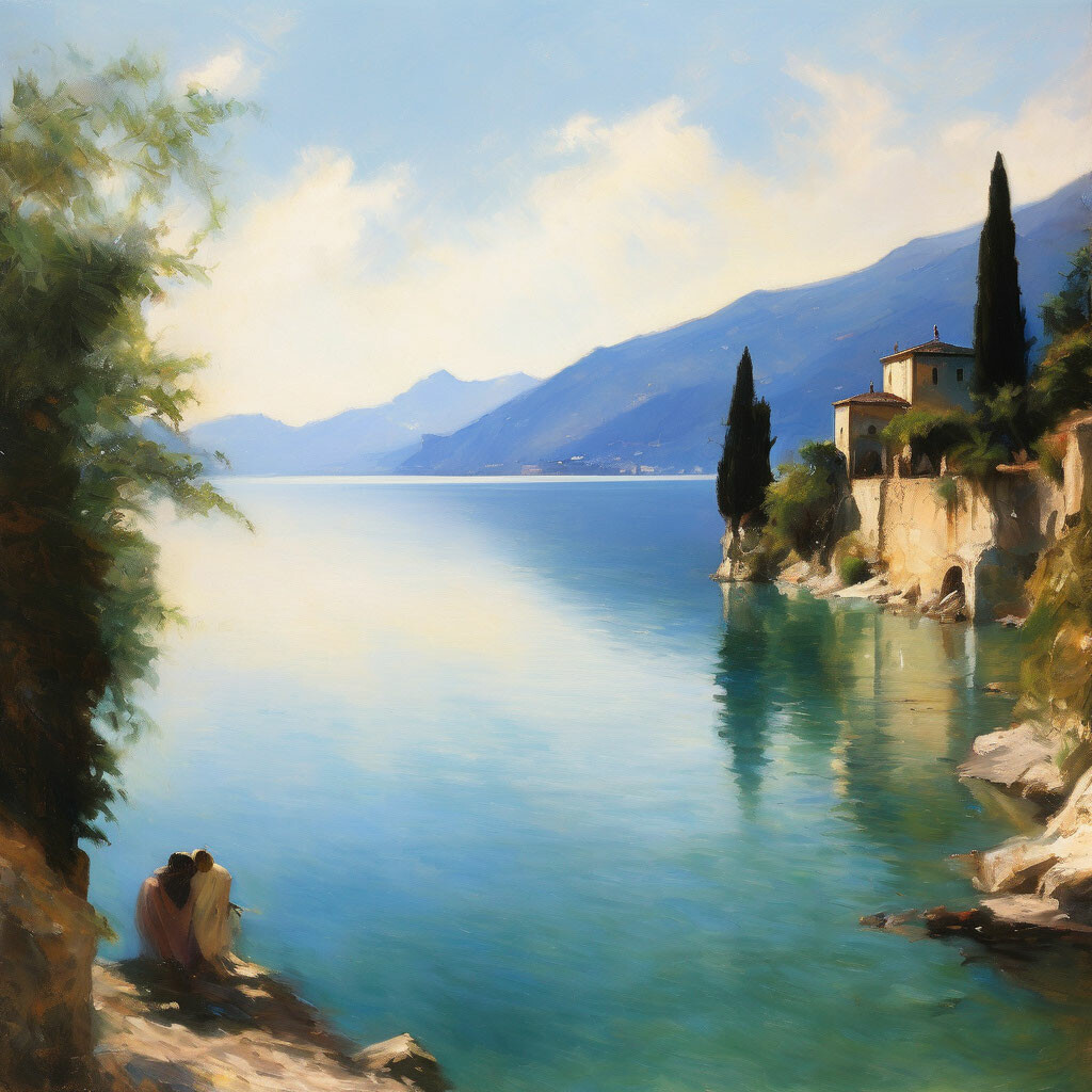 "Lake Garda in San Vigilio John Singer Sargent • Painting" — image created in Shedevrum