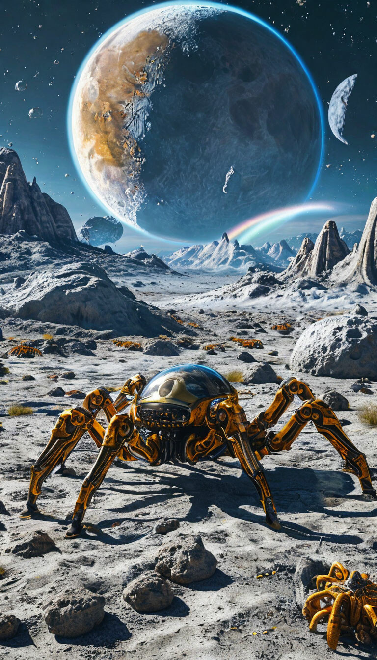 "Space aliens on the moon,spider-…" — image created in Shedevrum