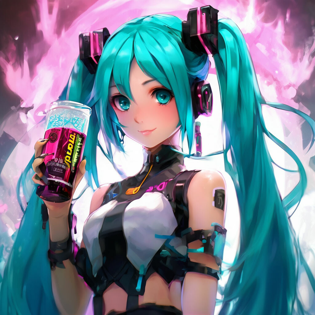 "Miku Hatsune is holding an energy …" — image created in Shedevrum