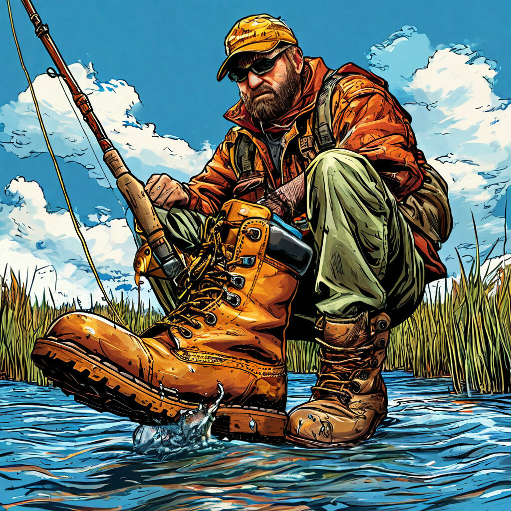 "A fisherman caught a comic book-style…" — image created in Shedevrum