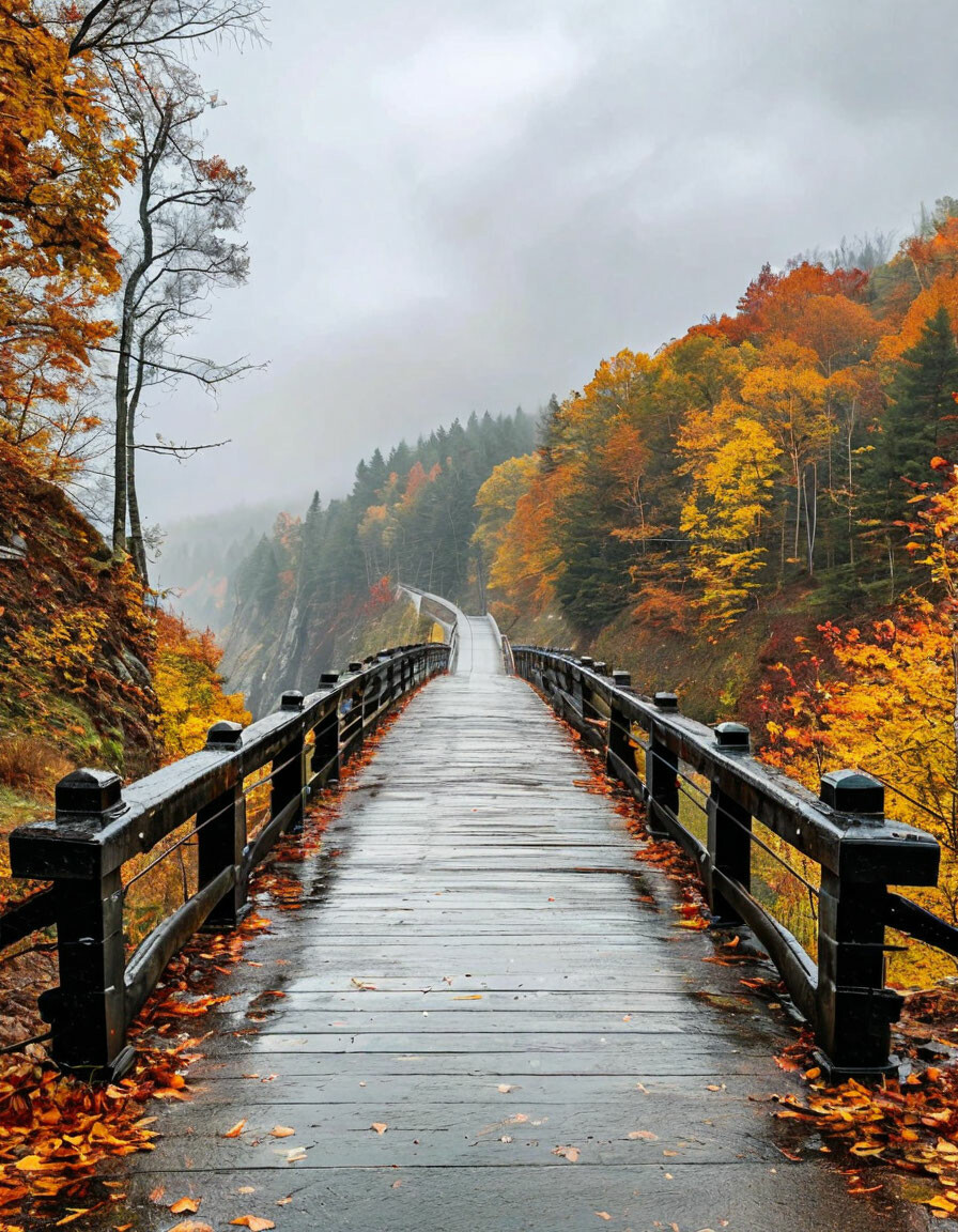 "Bridge, autumn, cloudy, rainy, light …" — image created in Shedevrum
