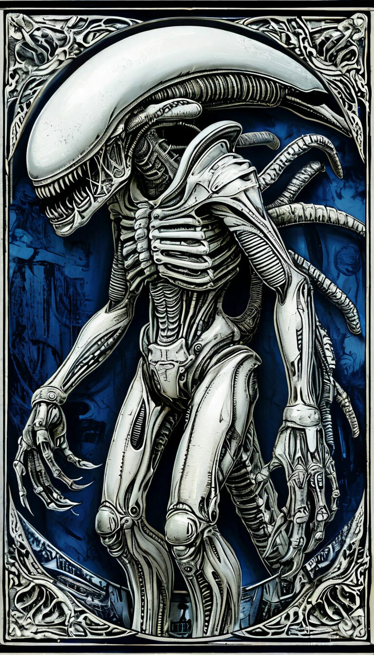 "White porcelain xenomorph tyranid painted by gzhel in the style of ...