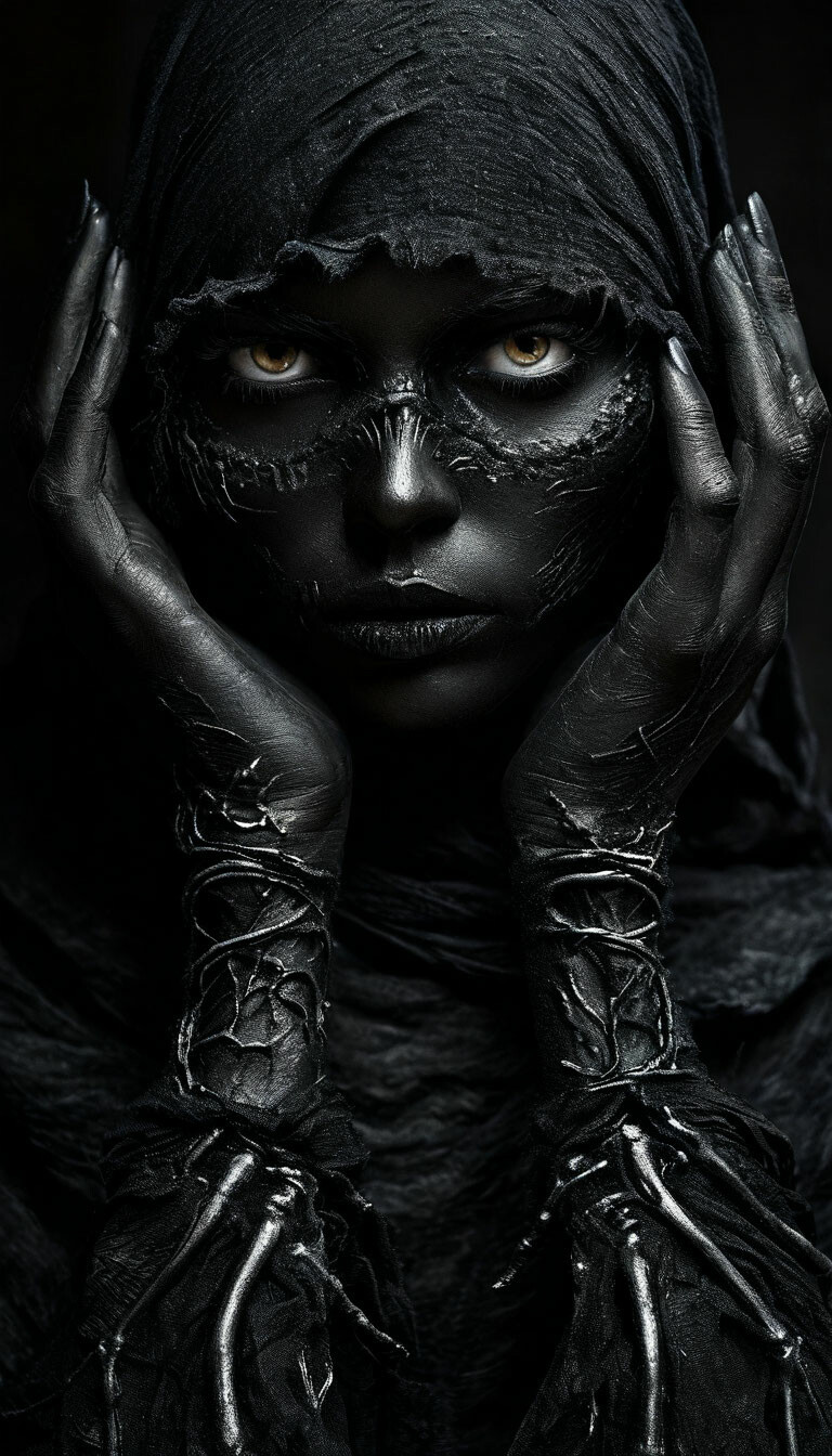 "The bony hands of death stretch out a black shroud seductive eyes cute ...
