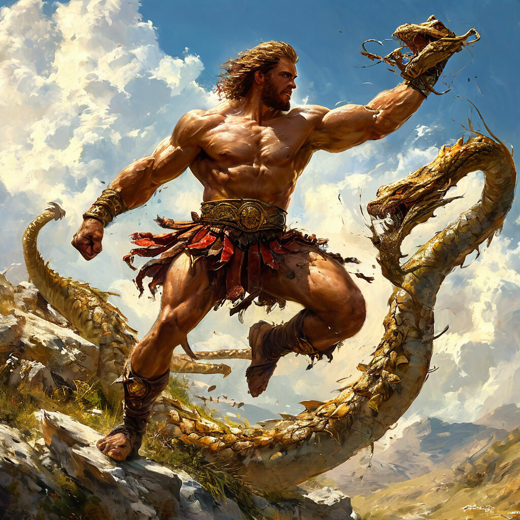 "Gorgeous, young, handsome, hercules, …" — image created in Shedevrum