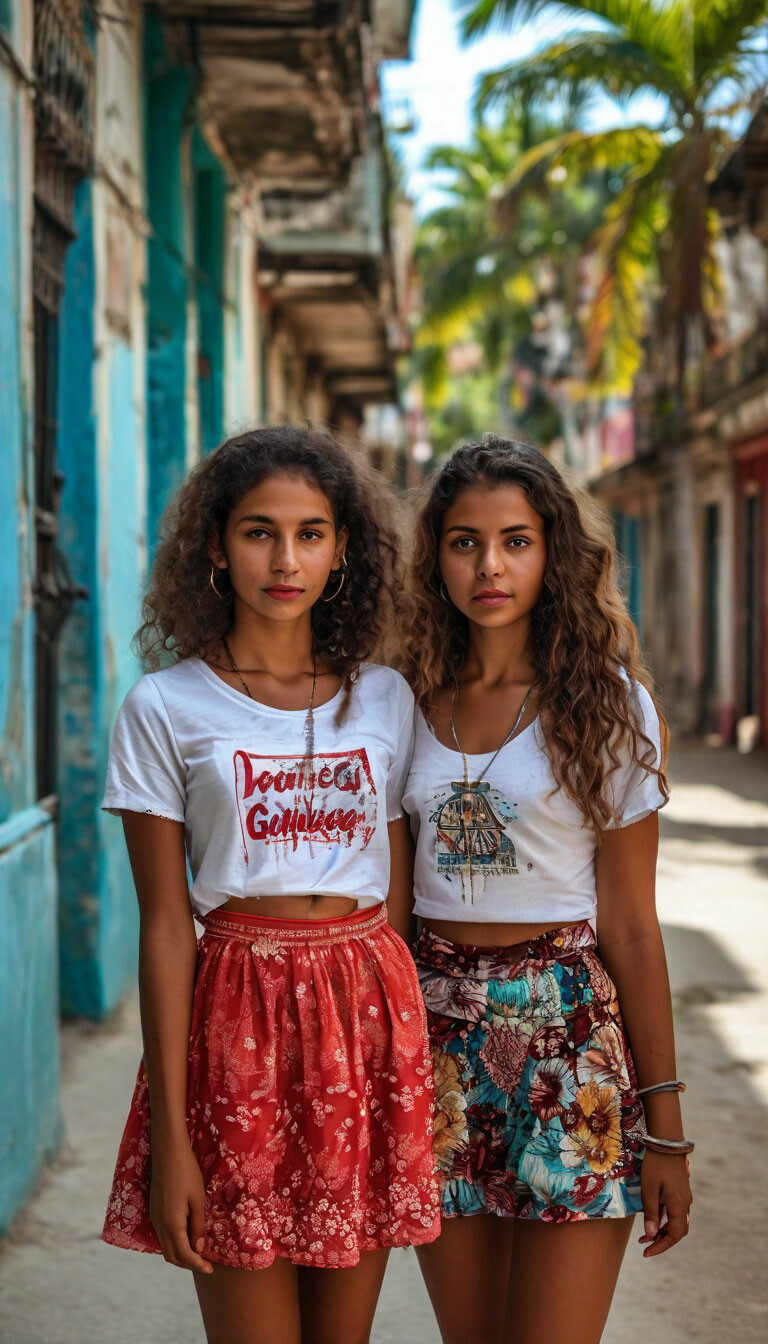 "Freedom Island, Cuba, Cuban girls, T-shirts and skirts, close-up ...