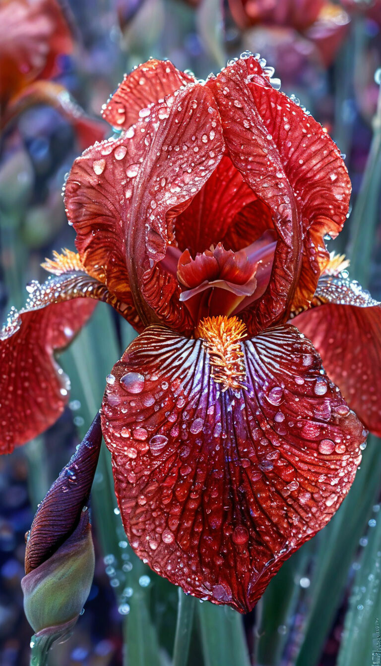 "Diamond airbrushing, high resolution, red irises, glitter, dew ...