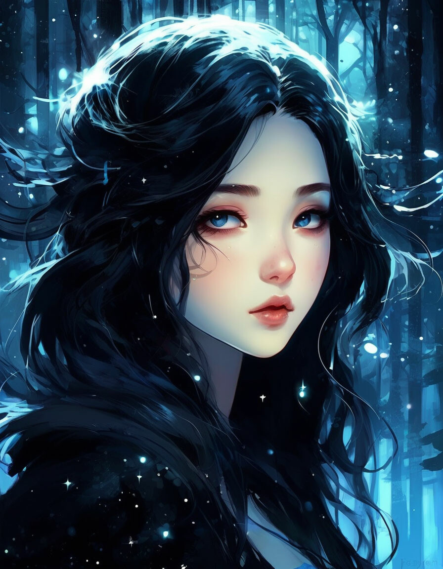 "Tarot card style, hyperdetalization, moon, night, forest, clear ...