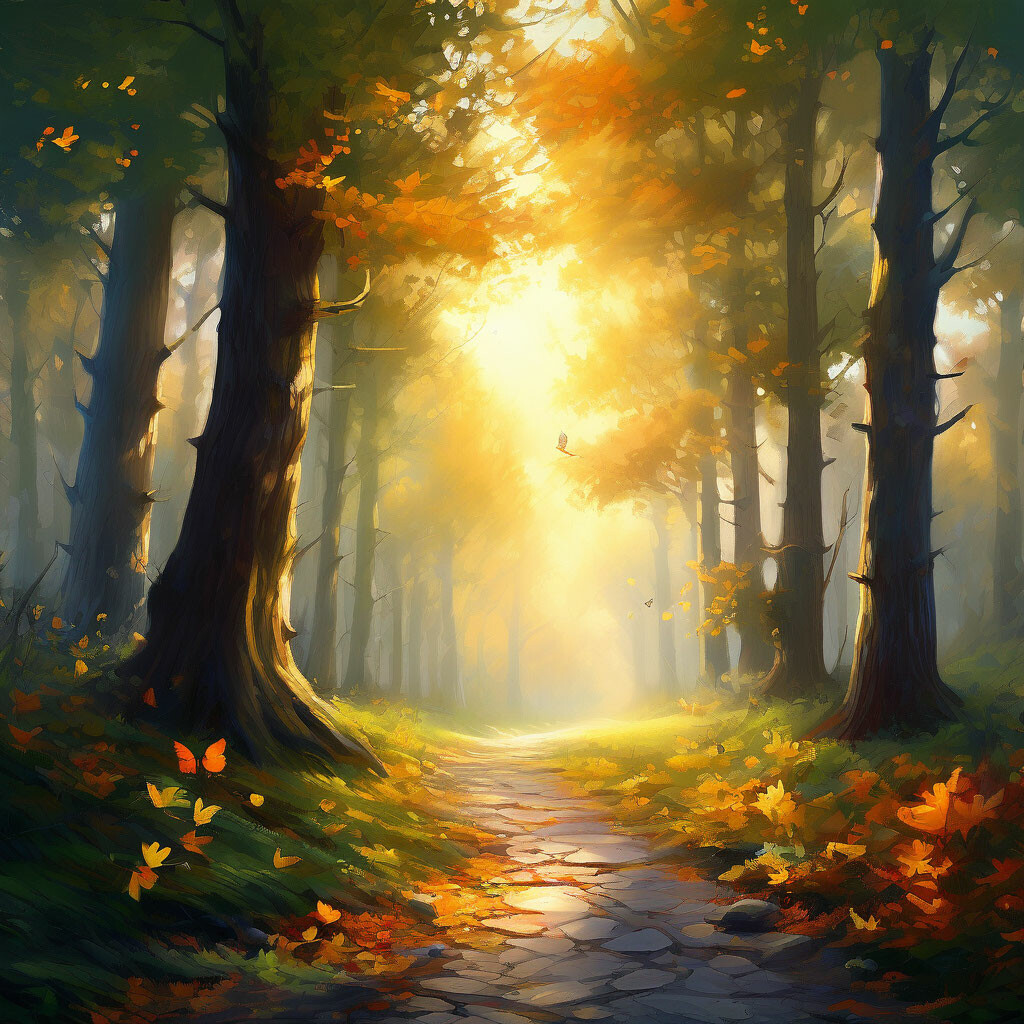 "Fantasy forest oaks, maples, aspens, …" — image created in Shedevrum