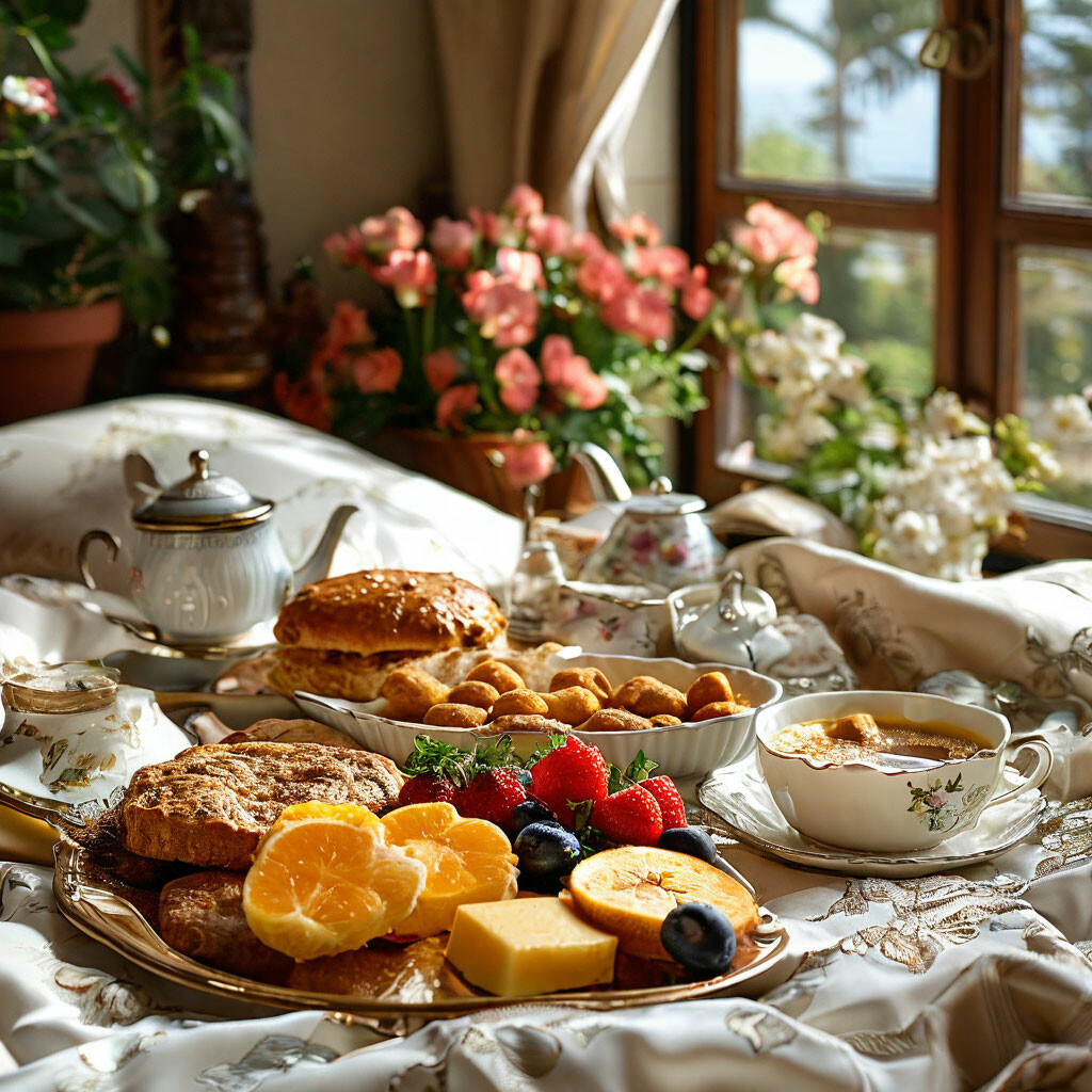 "Luxury breakfast in bed" — image created in Shedevrum