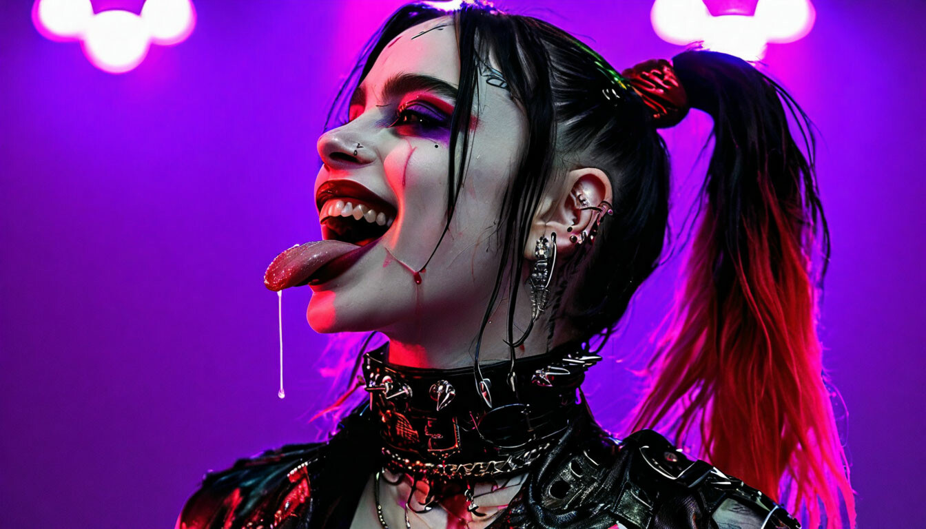 "Billie Eilish Harley Quinn stuck out …" — image created in Shedevrum