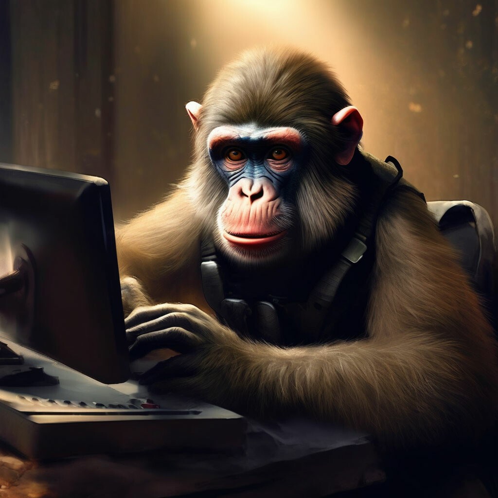 "The monkey is playing a counter strike" — image created in Shedevrum