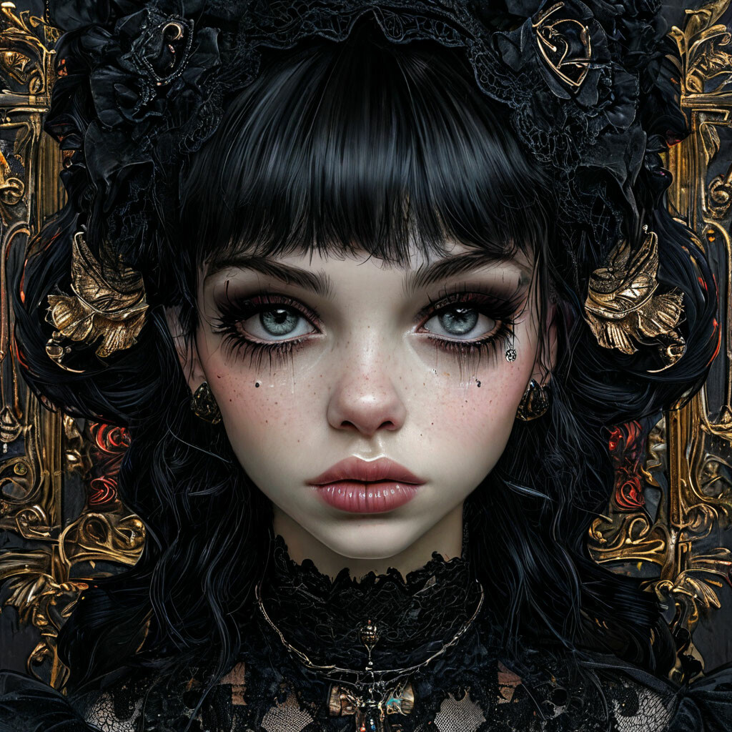 "Girl, goth subculture, detailed and complex setting, hyperrealistic ...