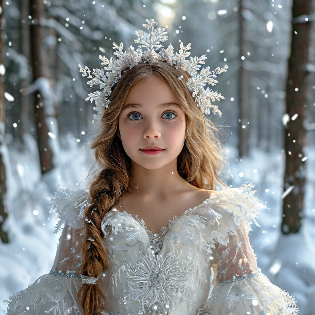 "A girl in a snowflake costume in a …" — image created in Shedevrum