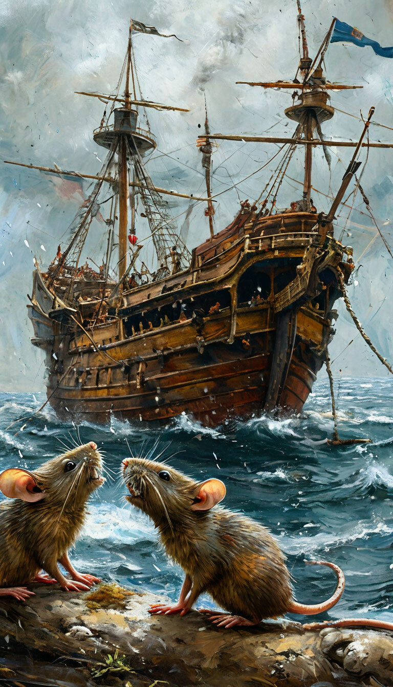 "The rats escaped from the ship. then, on the shore, they realized that ...