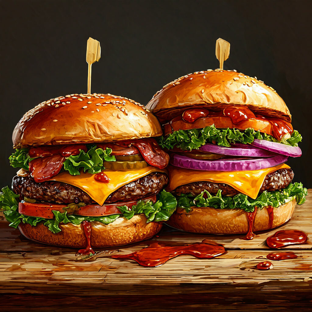 "A burger that eats another burger digital drawing" — image created in ...