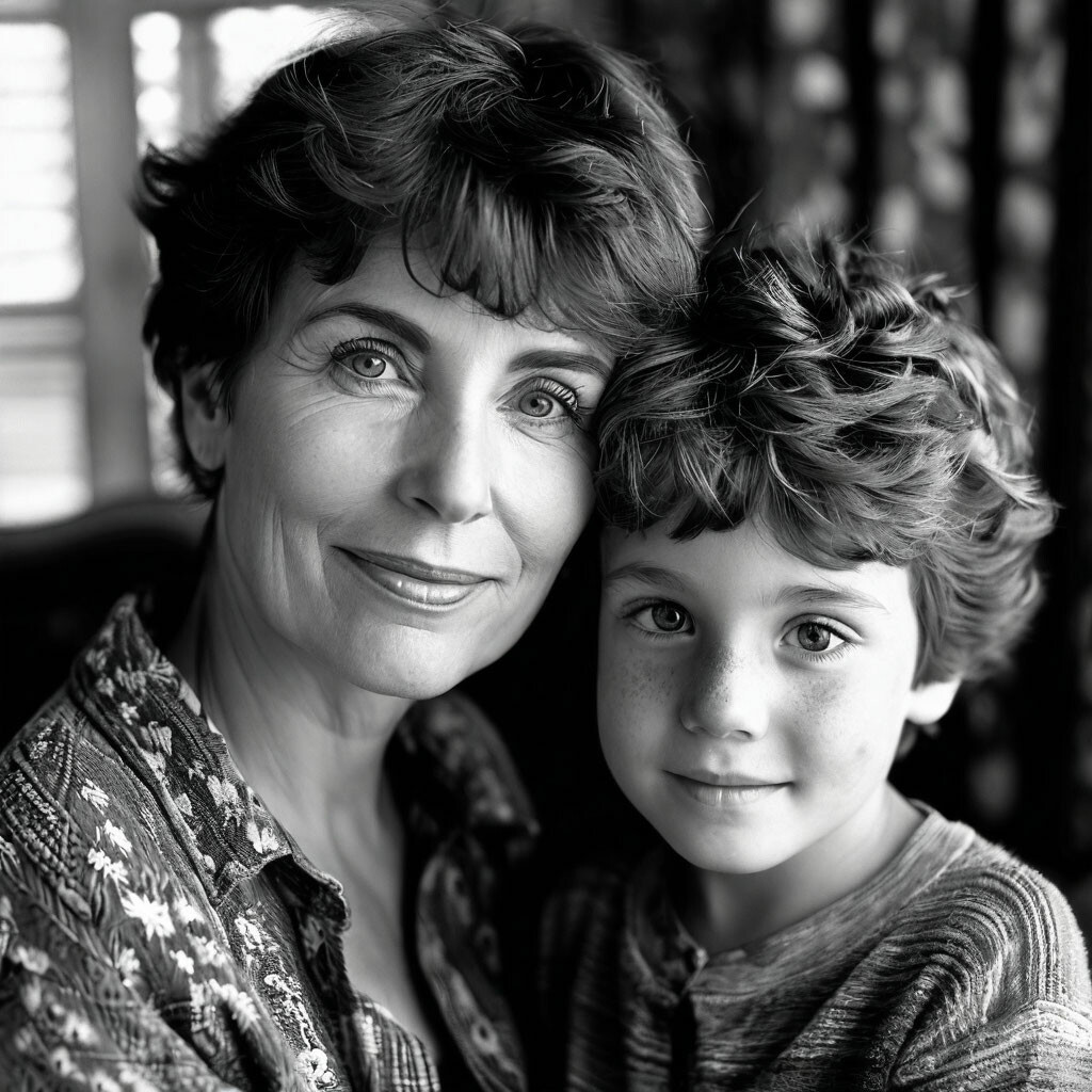 "The memory of my mother mom and son photo black and white 1980s ...