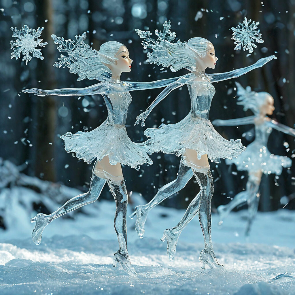 "Animated ice floes translucent girls made of ice and glass ...