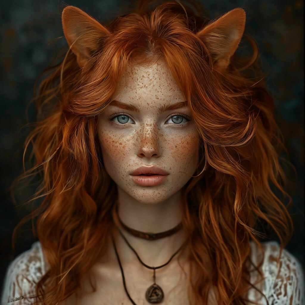 "Red-haired cat woman beauty is beautiful hyperrealistic" — image ...