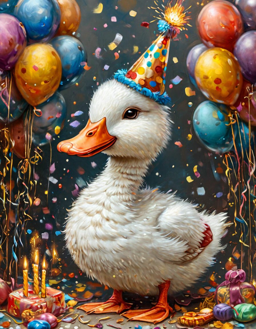 "Cute white goose hugging cheerful in …" — image created in Shedevrum