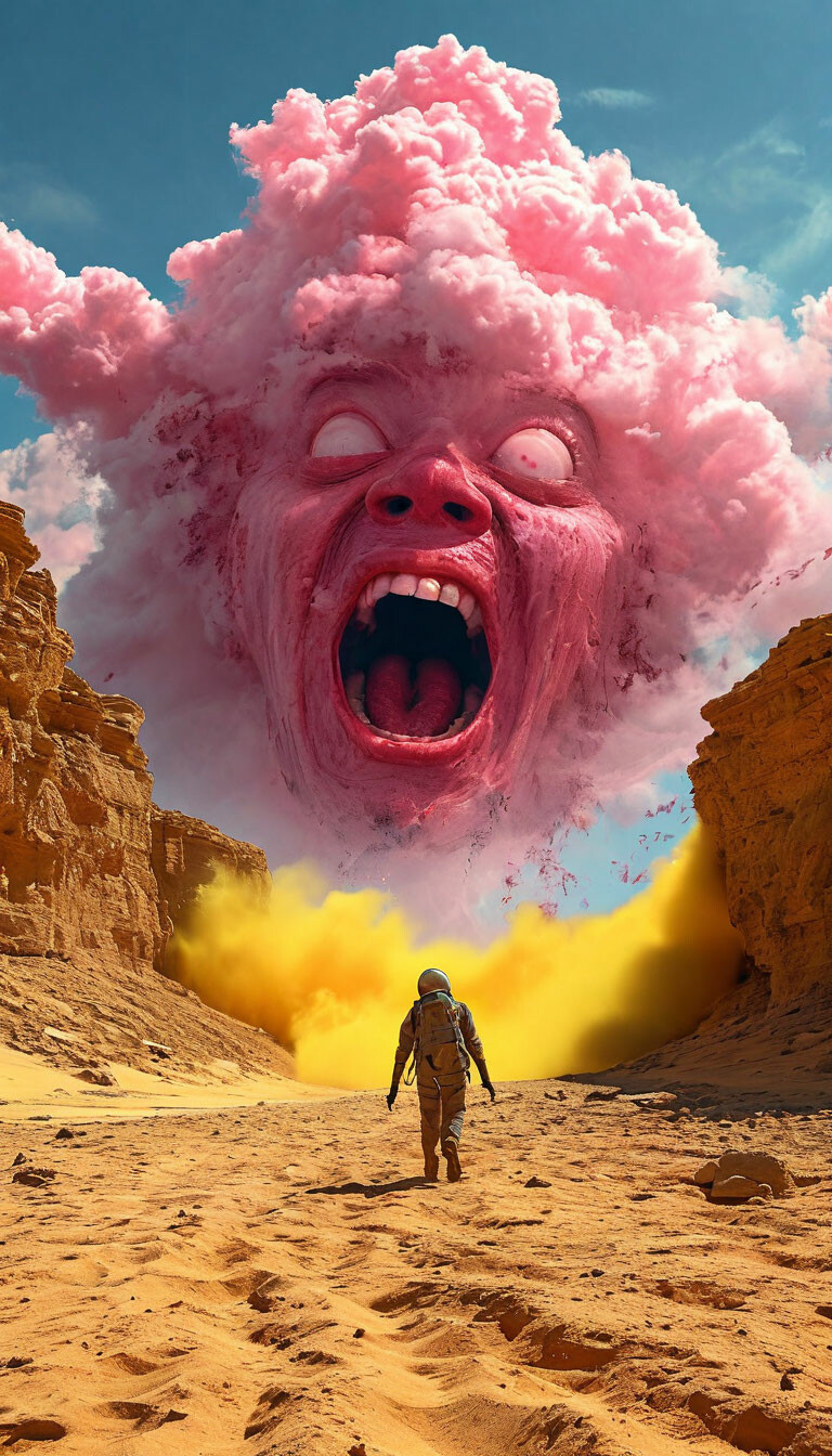 "A pink, "gel" rushing cloud over the …" — image created in Shedevrum