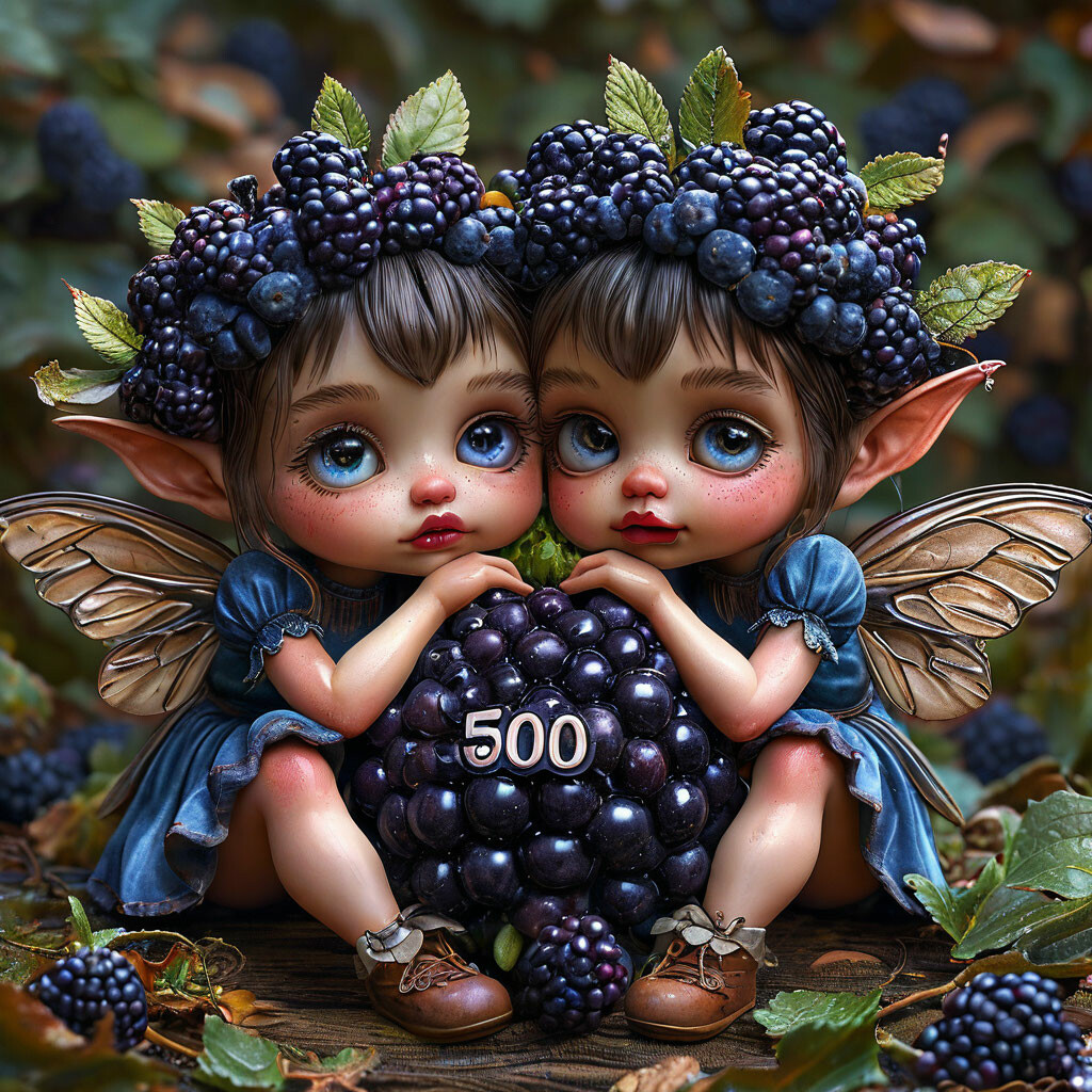 "Two cute little pixie girls are sitting hugging a large blackberry ...