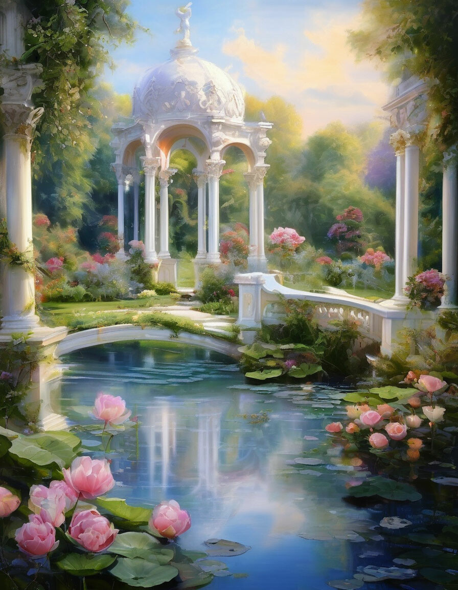"Decorative landscape in Rococo style, arches and gazebo in the garden ...