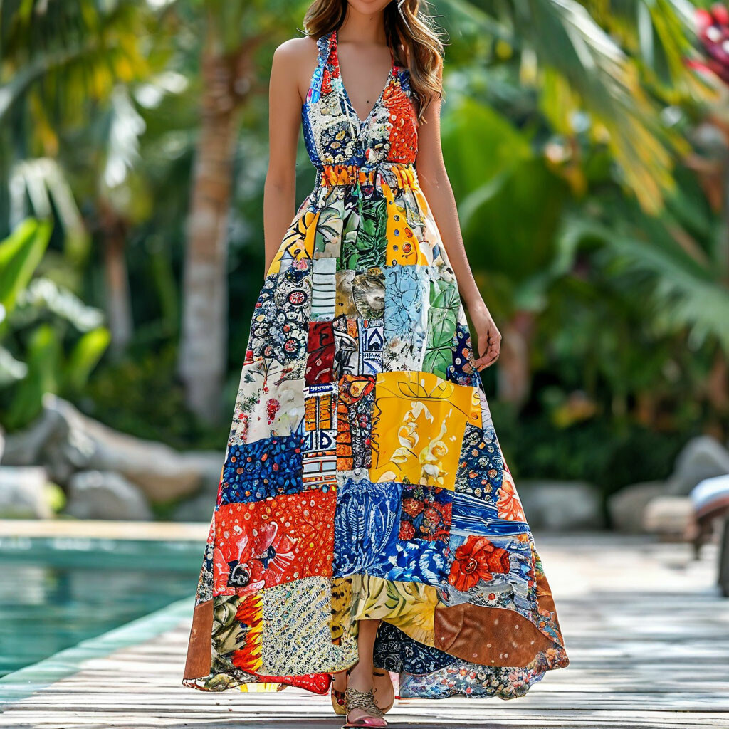"Summer lightweight patchwork sundress. Long.Moderate brightness ...