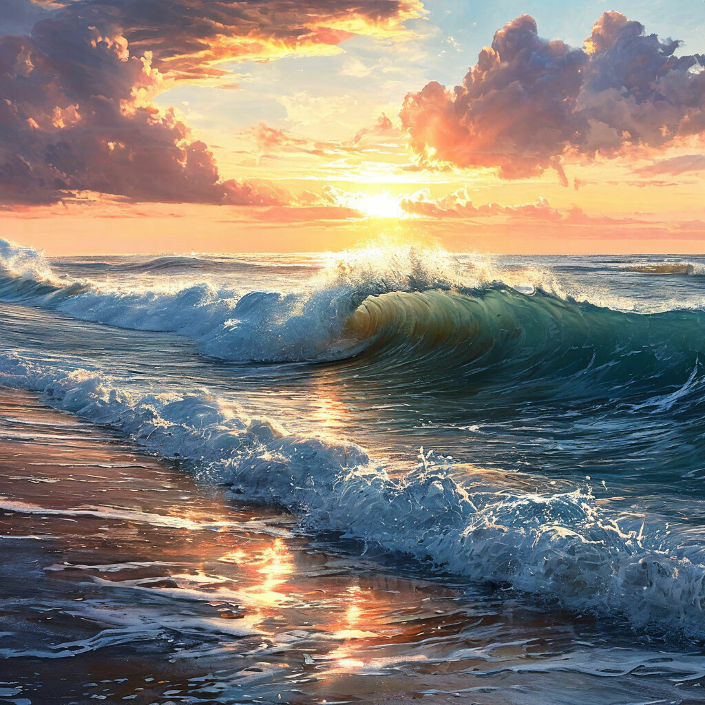 "The raging sea, a large wave runs …" — image created in Shedevrum