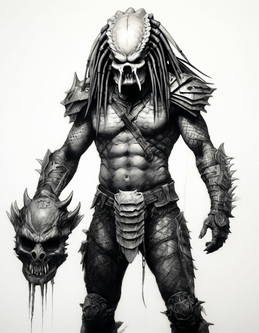 "Pencil drawing of a fantasy Predator …" — image created in Shedevrum