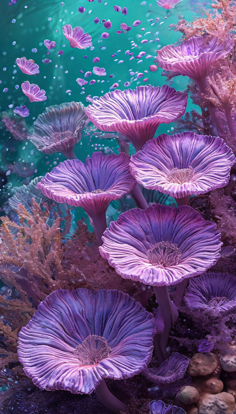 "Corals bloom with small scaly flowers…" — image created in Shedevrum