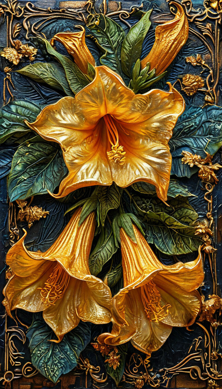 golden brugmansia, bell flowers …" — image created in Shedevrum